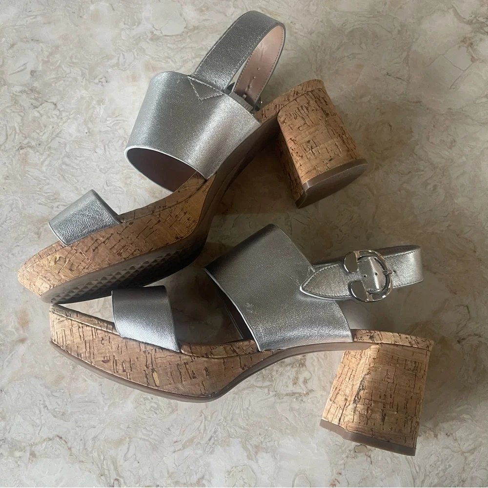 AEROSOLES | Shoes | Aerosoles Metallic Silver Sandals With Cork Block ...